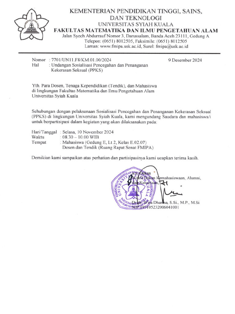 Undangan Sosialisasi Pencegahan Dan Penanganan Kekerasan Seksual (PPKS) | PDF