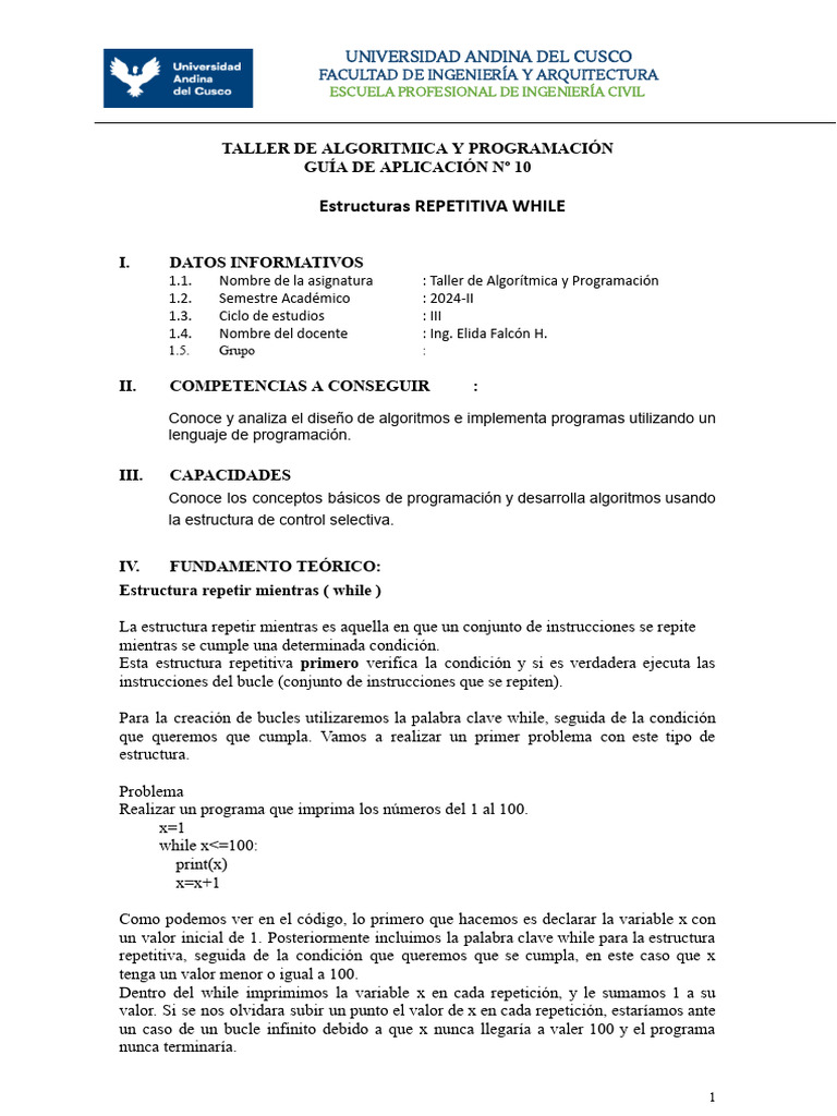 Guia #10 Estructura Repetitiva While Tap A | PDF | Lenguaje de programación | Programación de ...