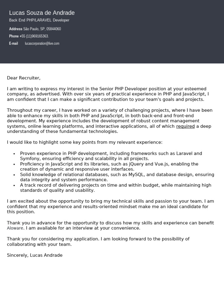 Lucas Andrade Letter 1 Modelo | PDF