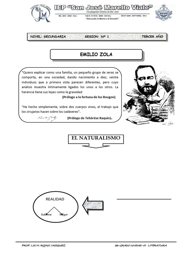 3 LIT ERT. SESION 1 - UNIDAD 7 - BIMESTRE IV - Emilio Zola | PDF | Émile Zola | Novelas