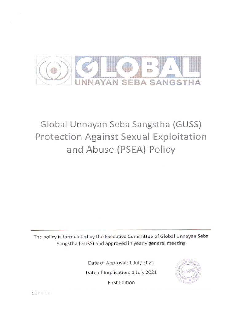 Protection Against Sexual Exploitation and Abuse (PSEA) Policy - GUSS | PDF