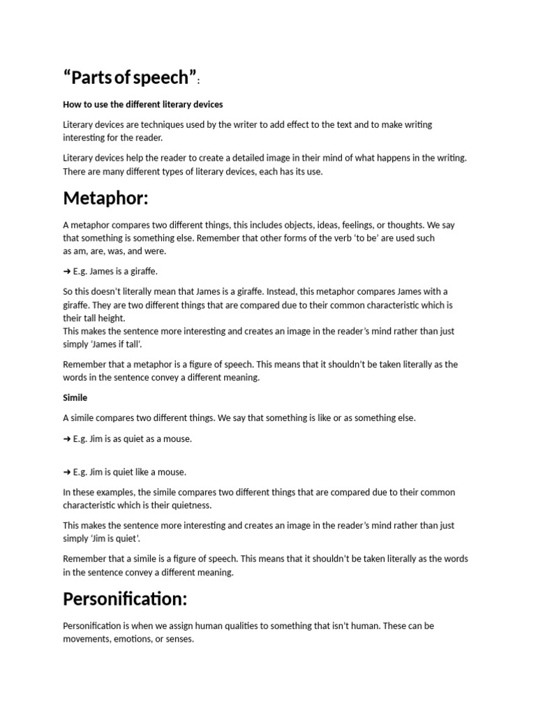 Parts of speech | PDF | Metaphor | Poetry
