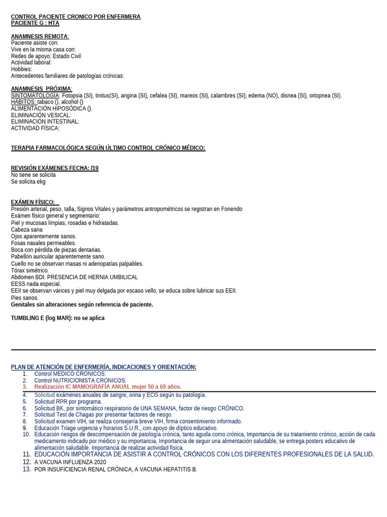 Control Cronico HTA FORMATO ORIGINAL | PDF | Examen físico | Hipertensión