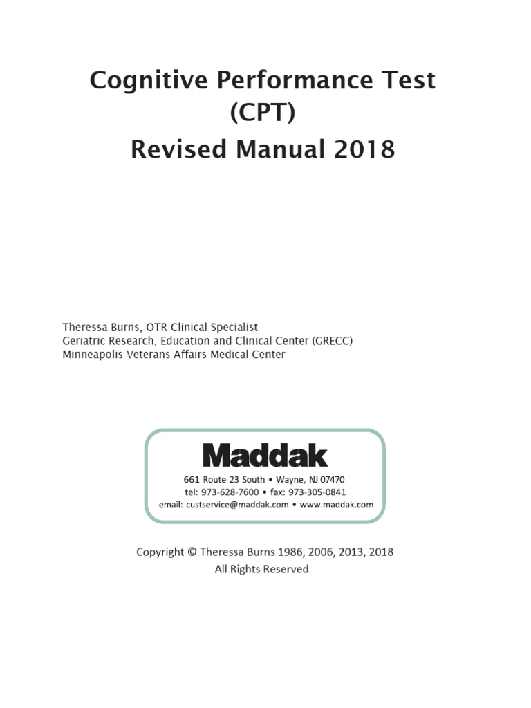 Cognitive Performance Test - CPT 2018r2 | PDF | Memory | Attention