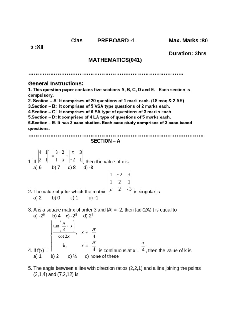 Class XII Maths Practice Paper (Pre-Board) | PDF | Function ... Class XII Maths Practice Paper (Pre-Board) | PDF | Function ...