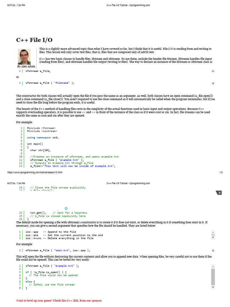 C++ File I_O Tutorial - Cprogramming.com | PDF | C++ | Software Development C++ File I_O Tutorial - Cprogramming.com | PDF | C++ | Software Development