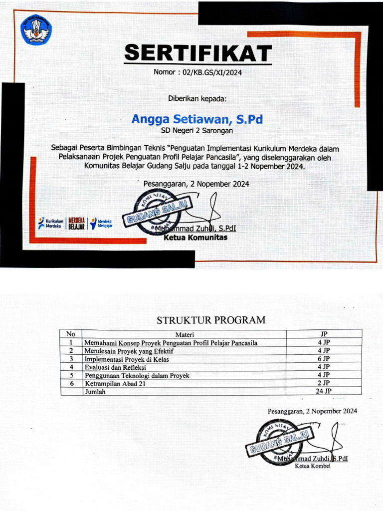 Sert Kombel - BIMTEK P5 - Angga Setiawan, S.PD | PDF