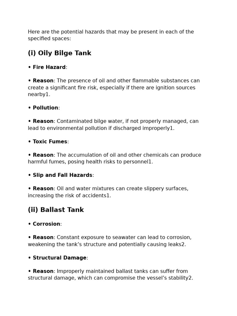 Hazards in Oily Bilge, Ballast, and Refrigerated Spaces | PDF