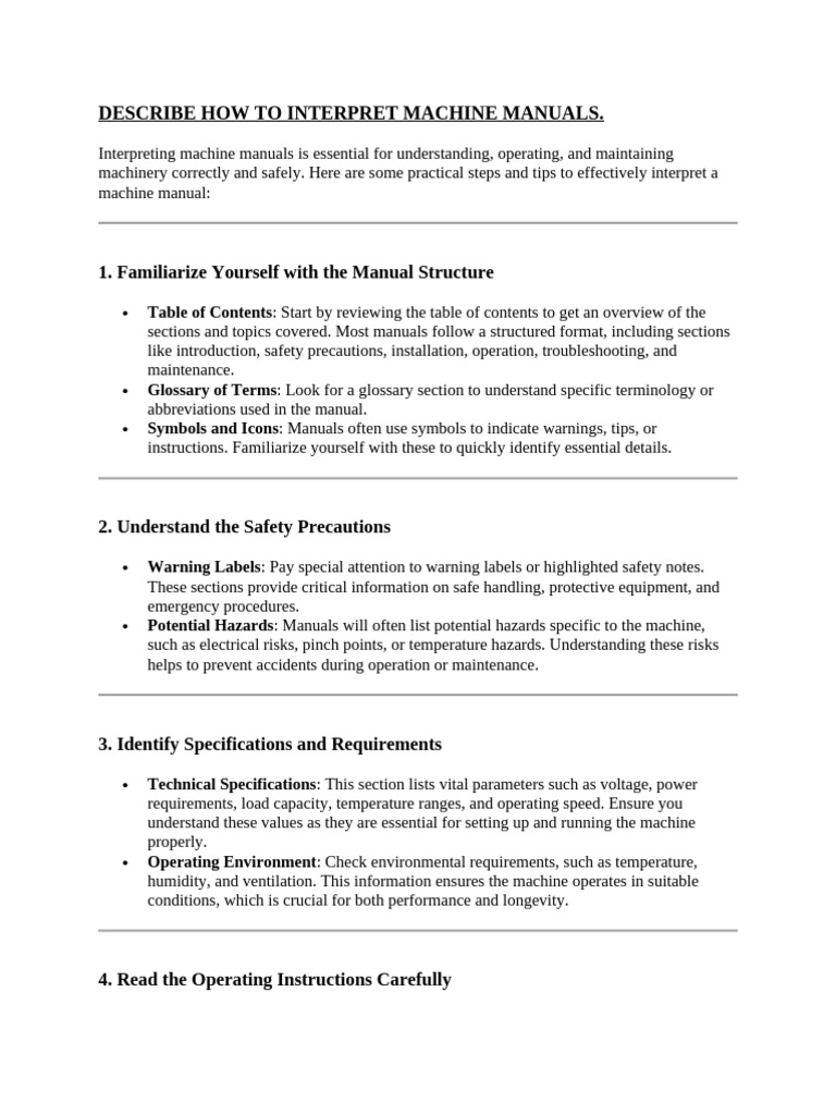 D) Describe How To Interpret Machine Manuals. | PDF | Troubleshooting