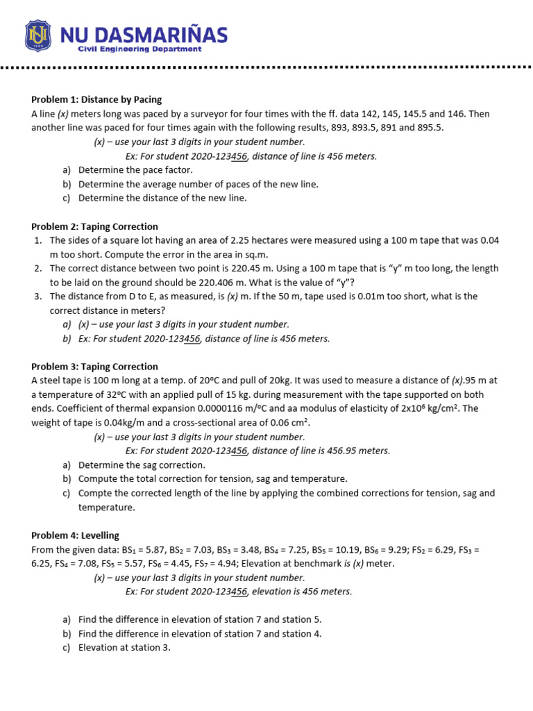 Prob set A | PDF | Metre | Surveying