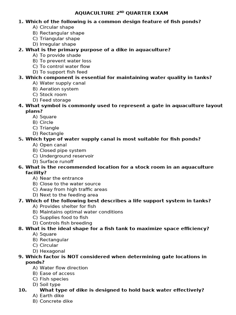 Aquaculture 2ND Quarter Exam | PDF | Aquaculture | Area