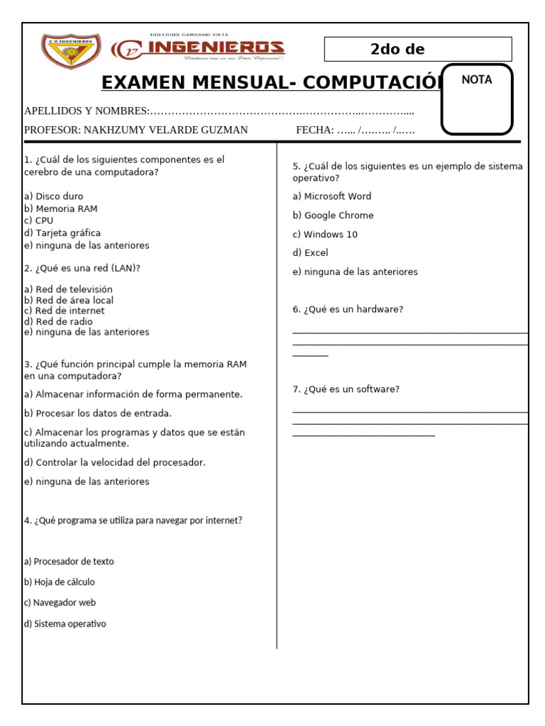 examen_2do mensual | PDF