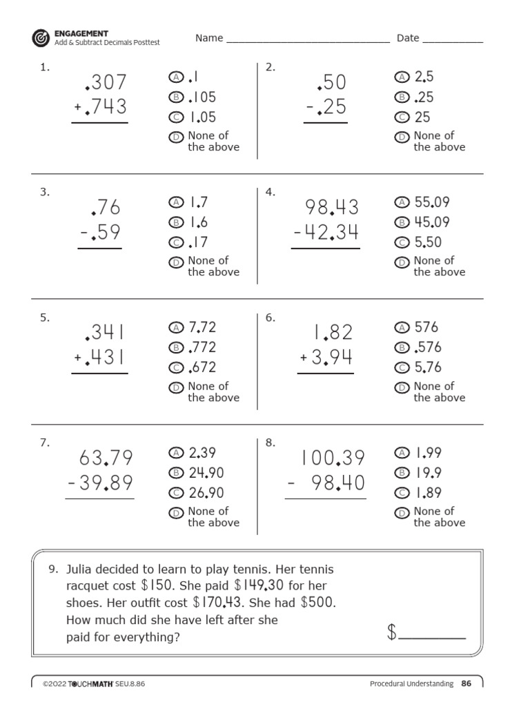Unit Test Pdf Arithmetic Mathematics