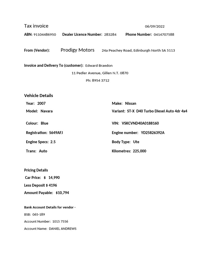 Tax Invoice - 2432156 - Edward Braedon | PDF