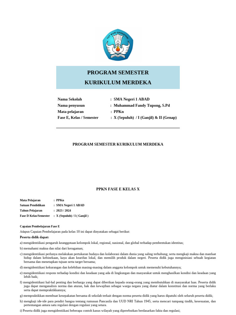 CONTOH PROMES Kurikulum Merdeka | PDF