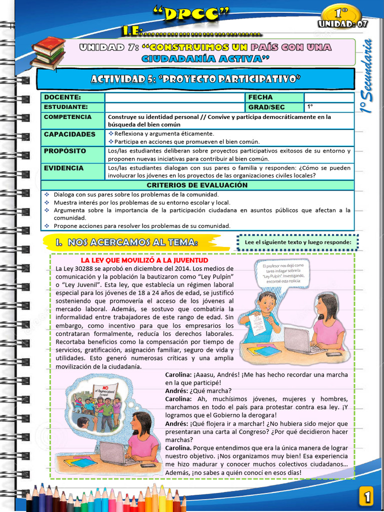 1° DPCC - Actv.05-Und.7 2023 | PDF | Participación pública | Aprendizaje