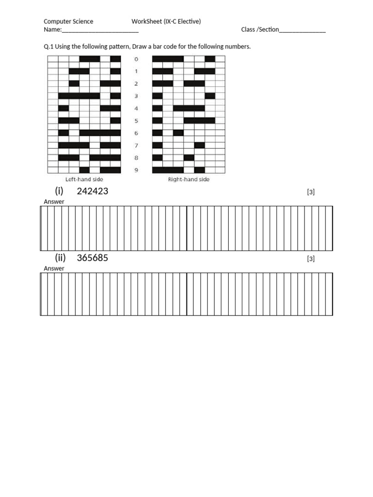 Barcode Exam Worksheet for IX-C | PDF