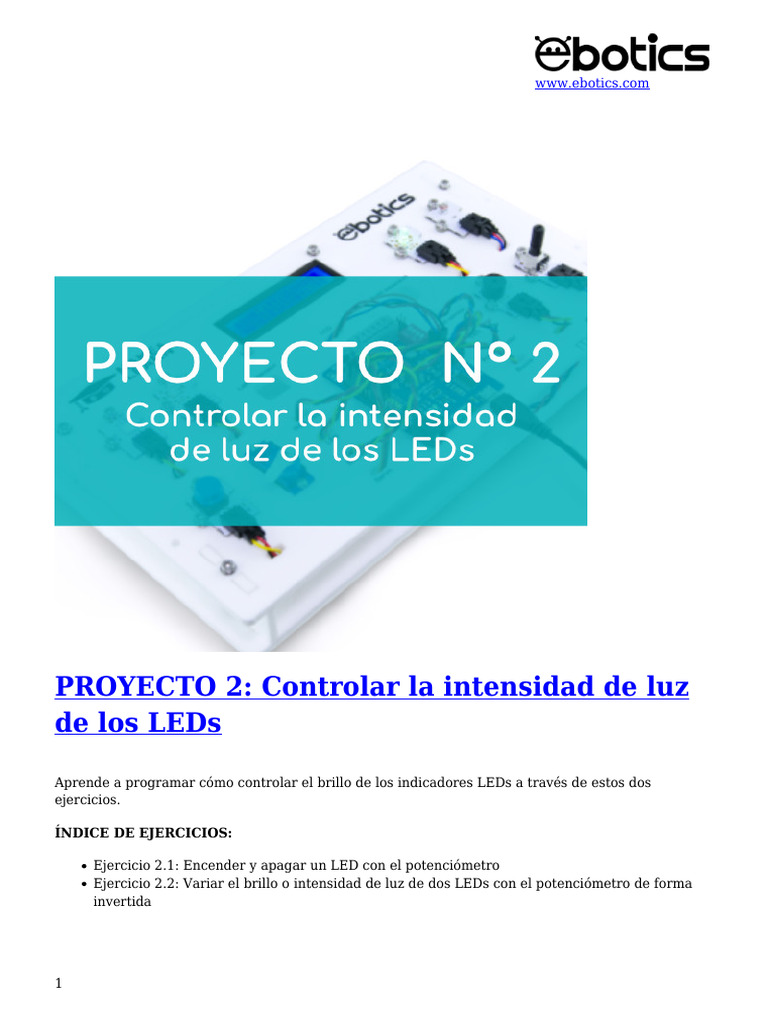 Proyecto 2 Controlar La Intensidad de Luz de Los Leds | PDF | Arduino | Diodo emisor de luz