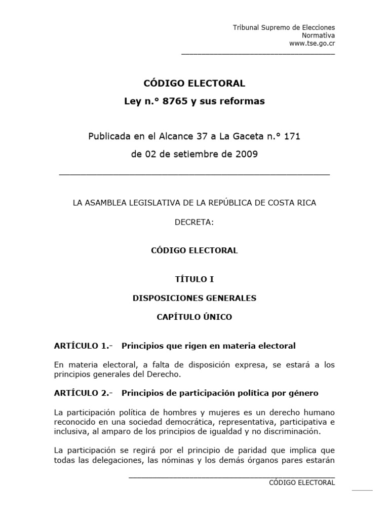 Código Electoral de Costa Rica | PDF | Gobierno | Justicia