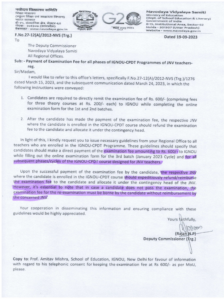 Letter Reg IGNOU Exam Fee (2) | PDF