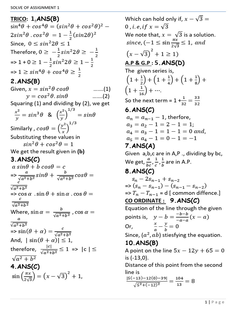 Trigonometry and Limits Assignment Solutions | PDF | Mathematical Analysis | Geometry