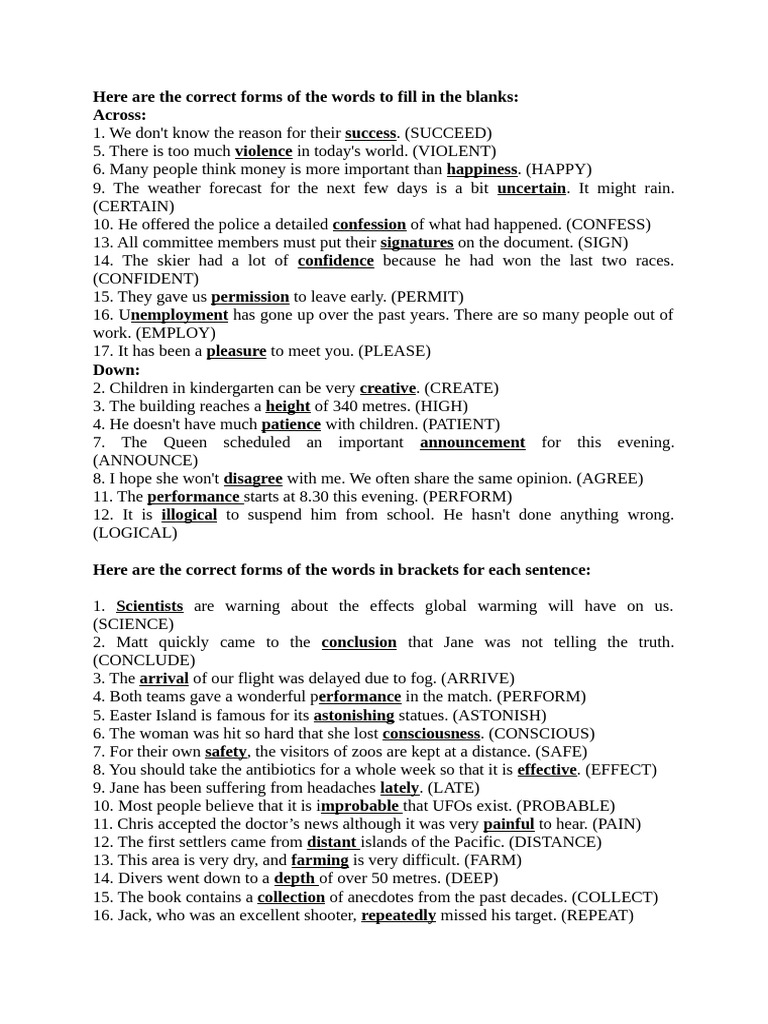 Here Are The Correct Forms of The Words To Fill in The Blanks | PDF
