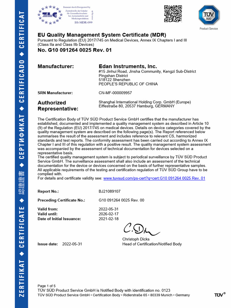 EU MDR Quality Management Certificate | PDF | Medical Device | Medicine