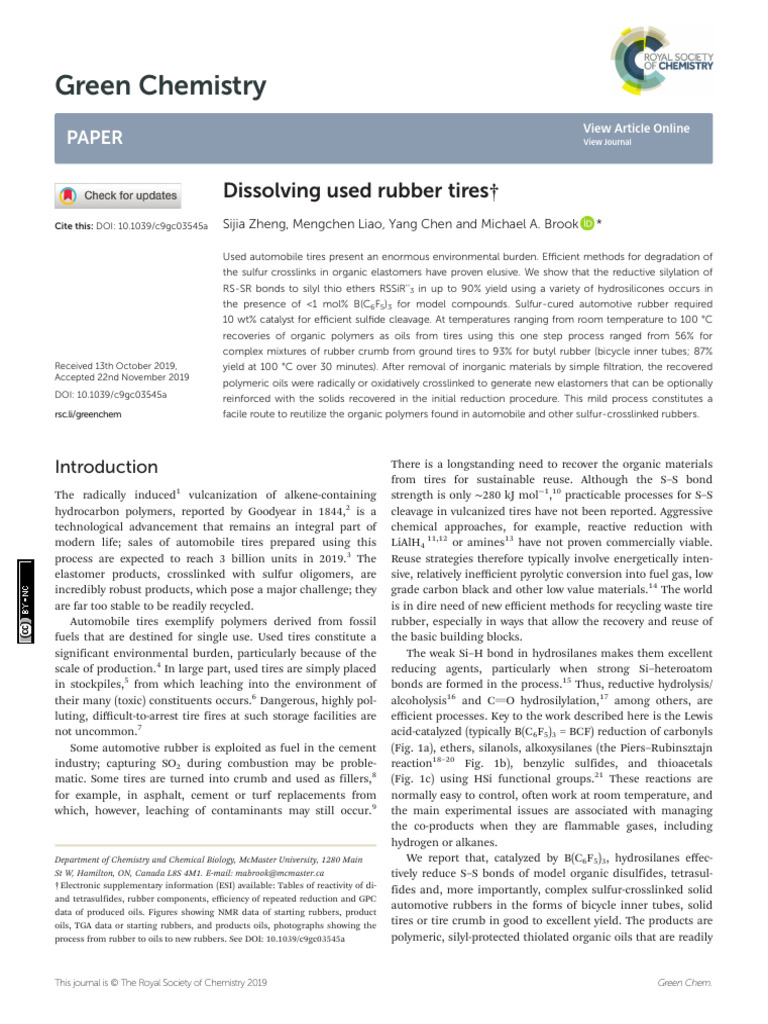 Dissolving Used Rubber Tires | PDF | Organic Polymers | Materials