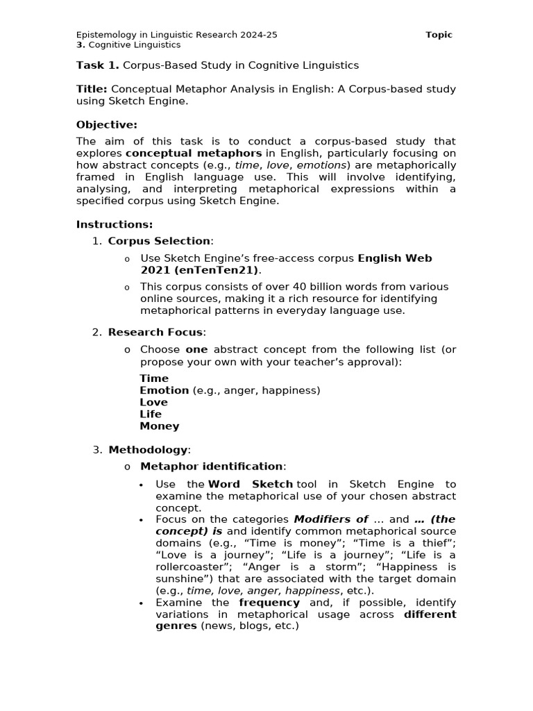 Task 1. Corpus-Based Study of Conceptual Metaphors | PDF