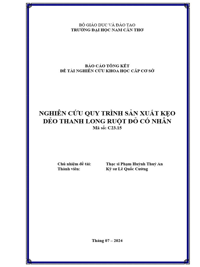 Tom Tat - Nghien Cuu Quy Trinh San Xuat Keo Deo Thanh Long Ruot Do Co Nhan | PDF
