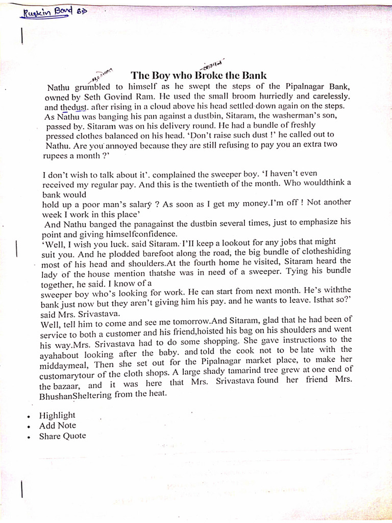 The boy who broke the bank by Ruskin Bond | PDF