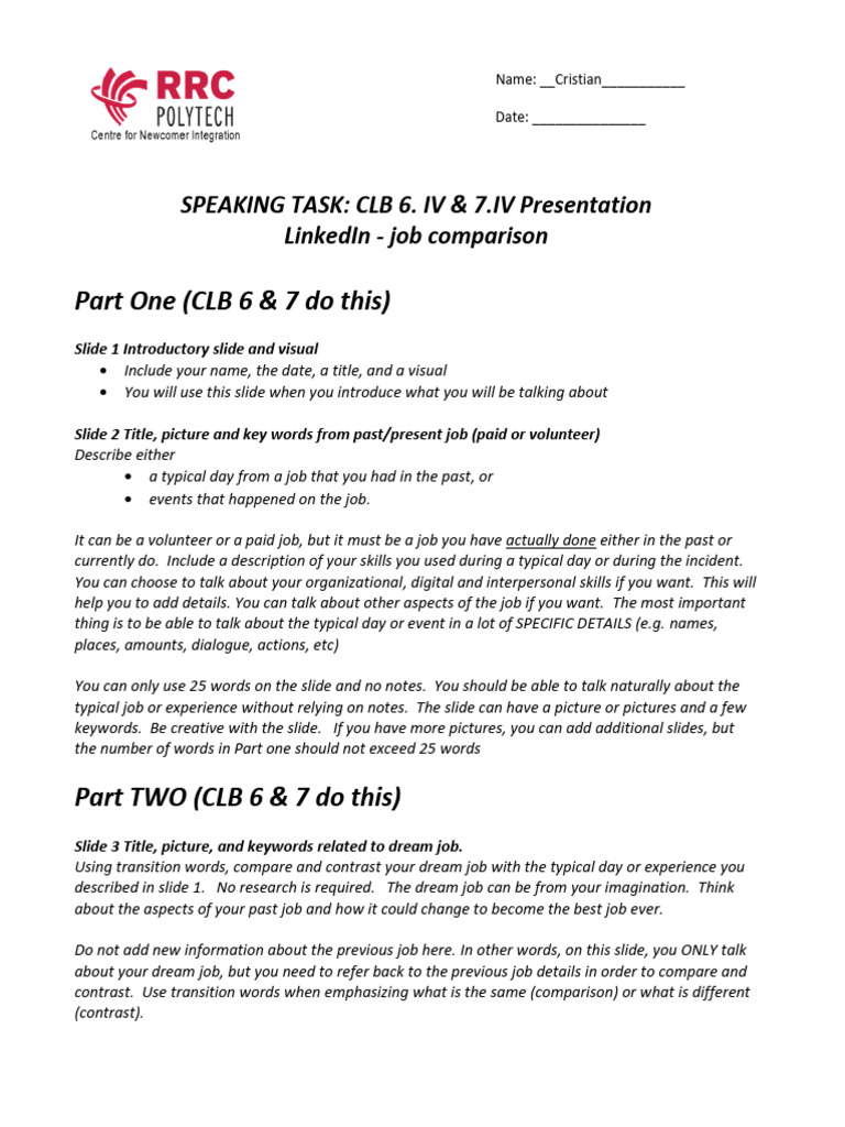 Cristian CLB - 6 - 7.IV Present - Speaking Comparing Jobs - LinkedIn ...