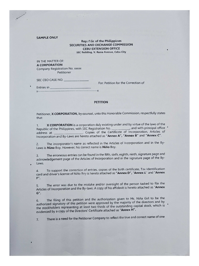 Verified Petition SEC - Template | PDF