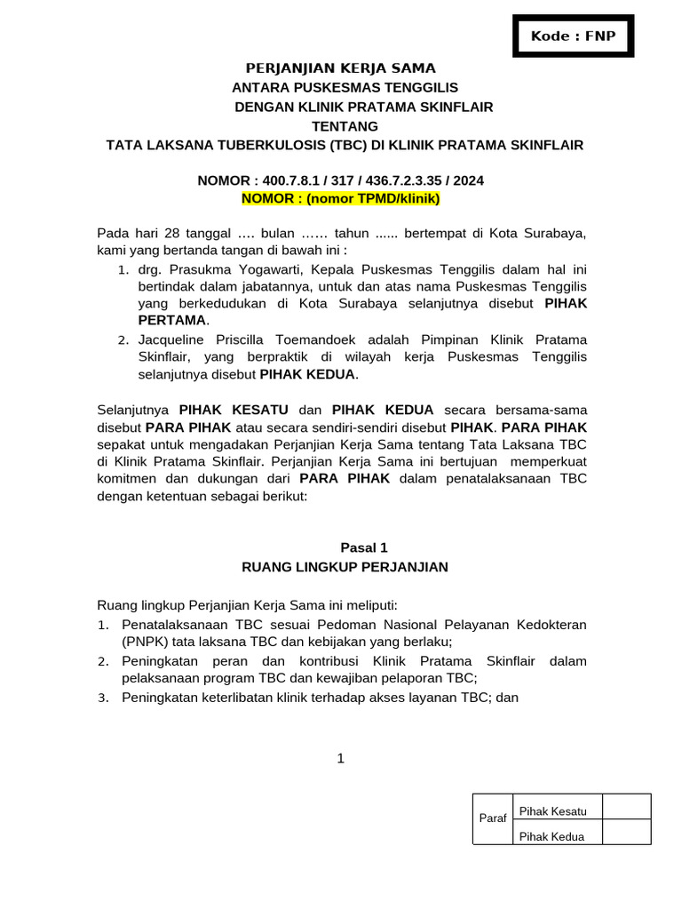 Draft Mou TPMD Dan Klinik Surabaya 2024 | PDF