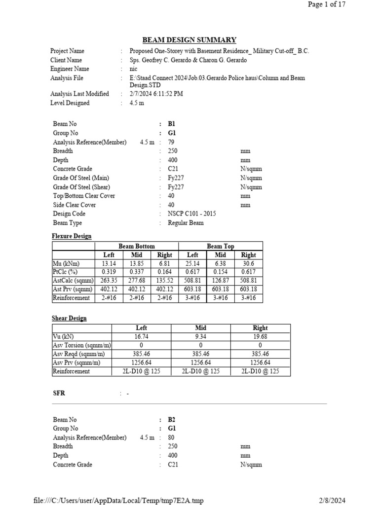 2F Design Summary | PDF | Beam (Structure) | Bending