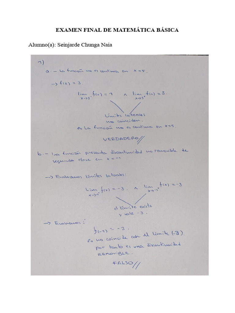 EXAMEN FINAL DE MATEMÁTICA BÁSICA | PDF