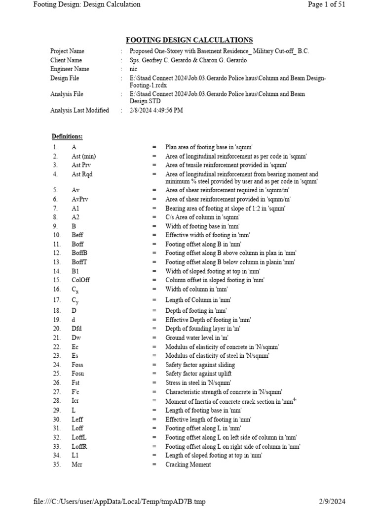 Footing Design calculation | PDF | Bending | Materials