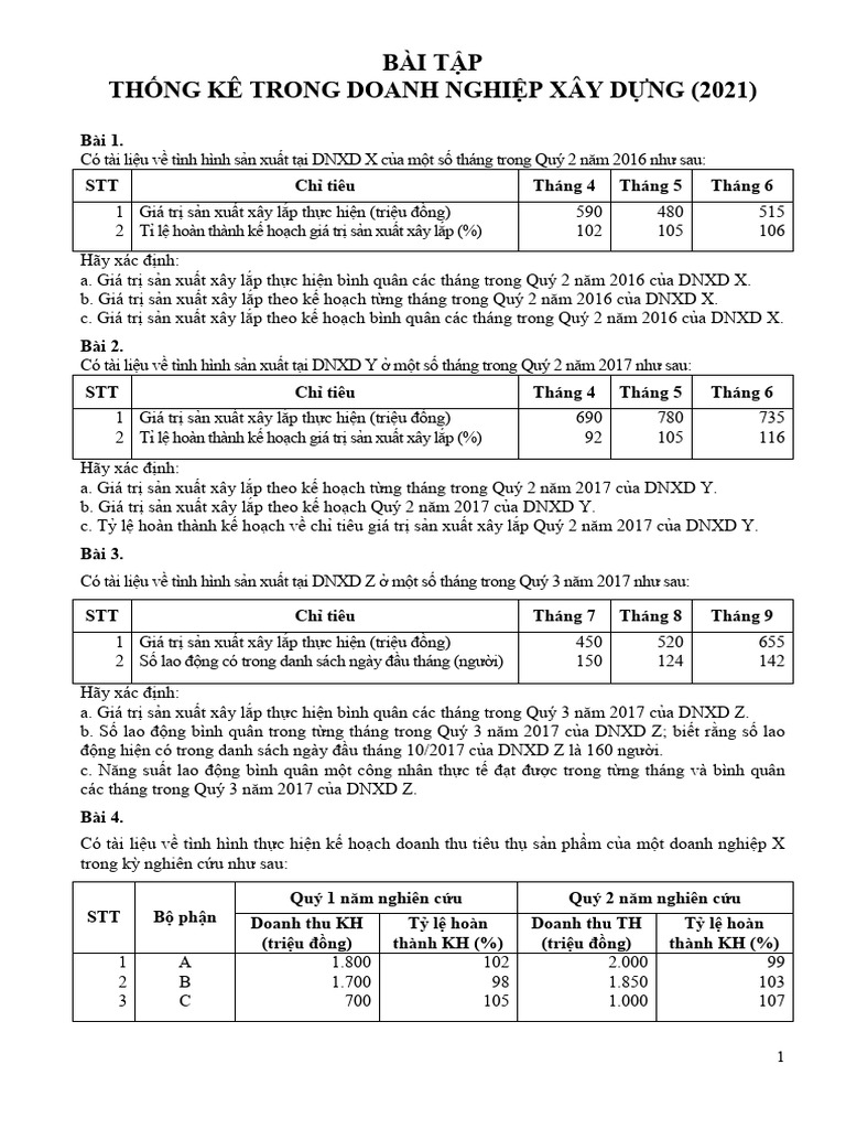2. BT Thống kê DNXD 2021 | PDF