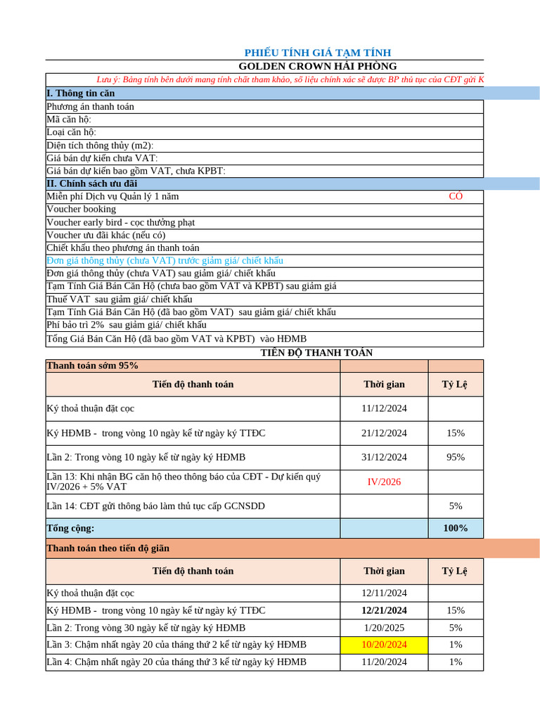 20240726 - GCH - Phiếu tính giá - tạm tính | PDF