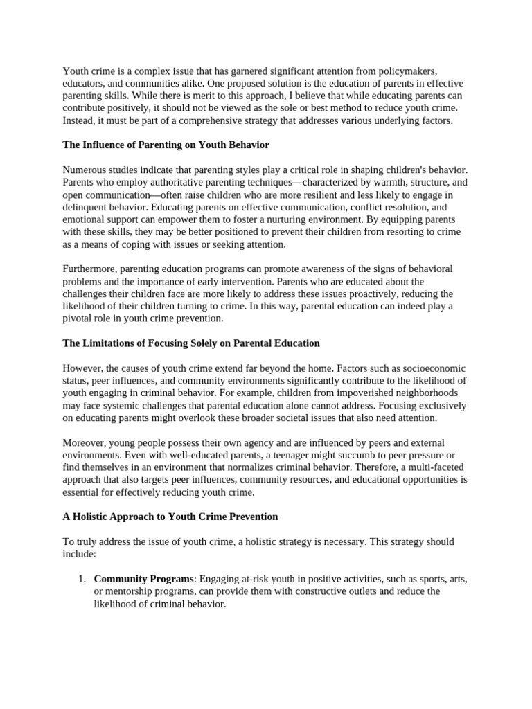 Holistic Strategies to Reduce Youth Crime | PDF | Juvenile Delinquency ...