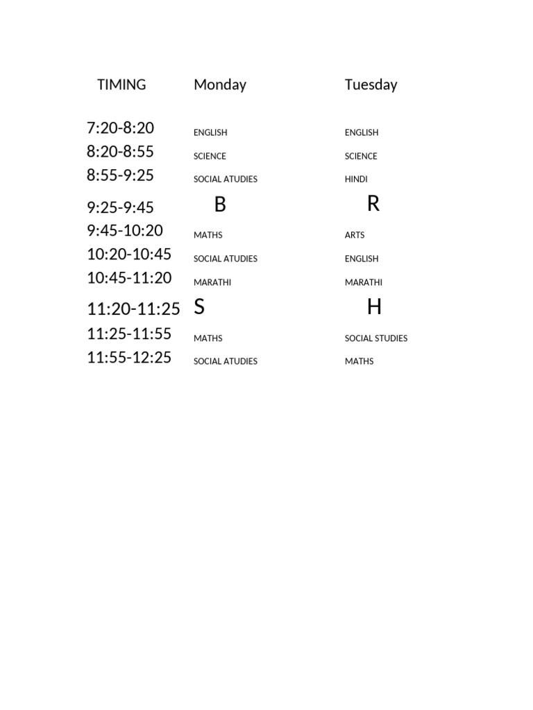 Time Table For Class 6F | PDF