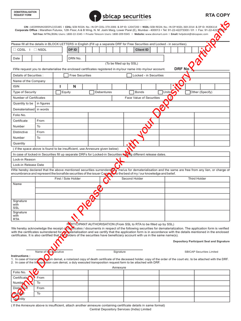 DRF Sample Form (1) | PDF | Securities (Finance) | Investments & Securities