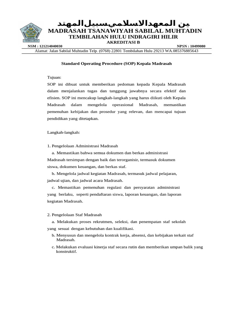 3. SOP personalia struktur madrasah | PDF