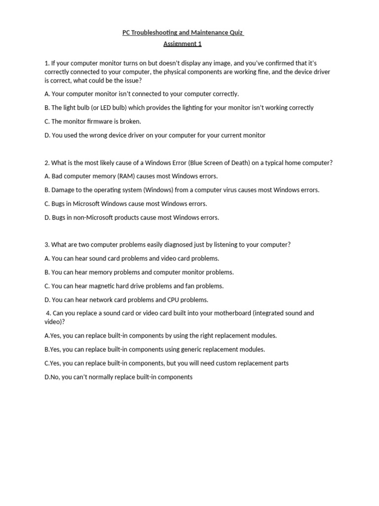 PC Troubleshooting and Maintenance Assignment Quiz | PDF | Operating ... PC Troubleshooting and Maintenance Assignment Quiz | PDF | Operating ...