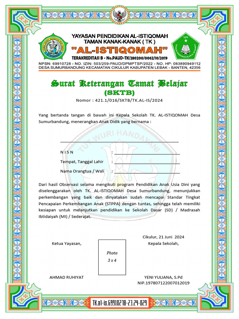 SKTB TK Al-Istiqomah 2024 | PDF
