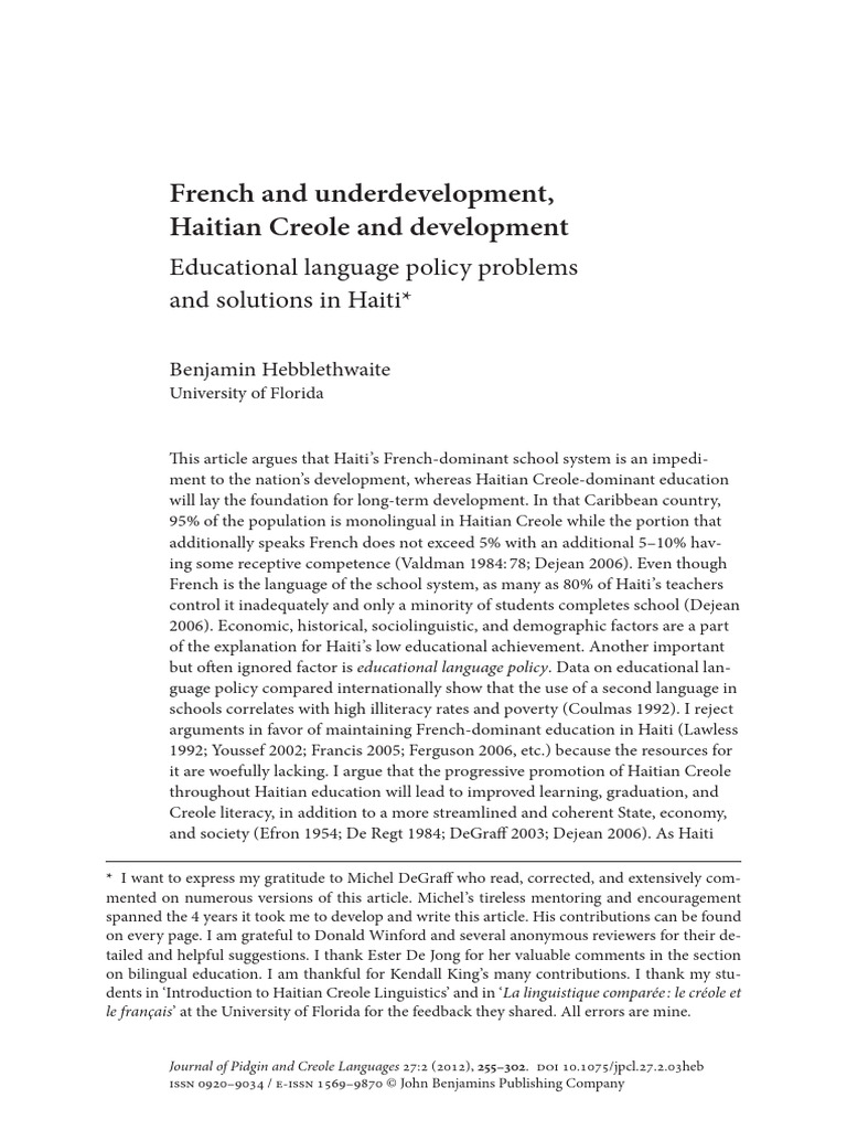 French and Underdevelopment Haitian Creo | PDF | Haiti | French Language