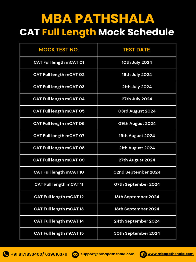 CAT Mock Test Schedule 2024 | PDF