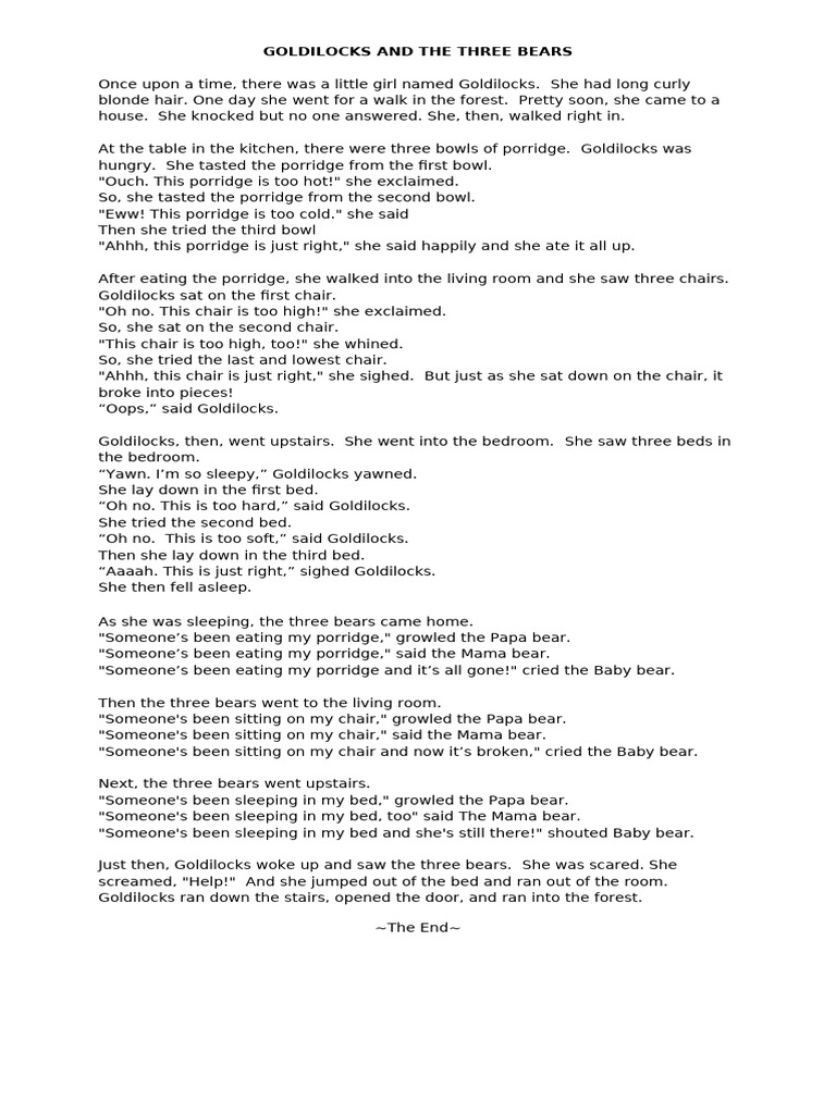 Goldilocks and The Three Bears | PDF