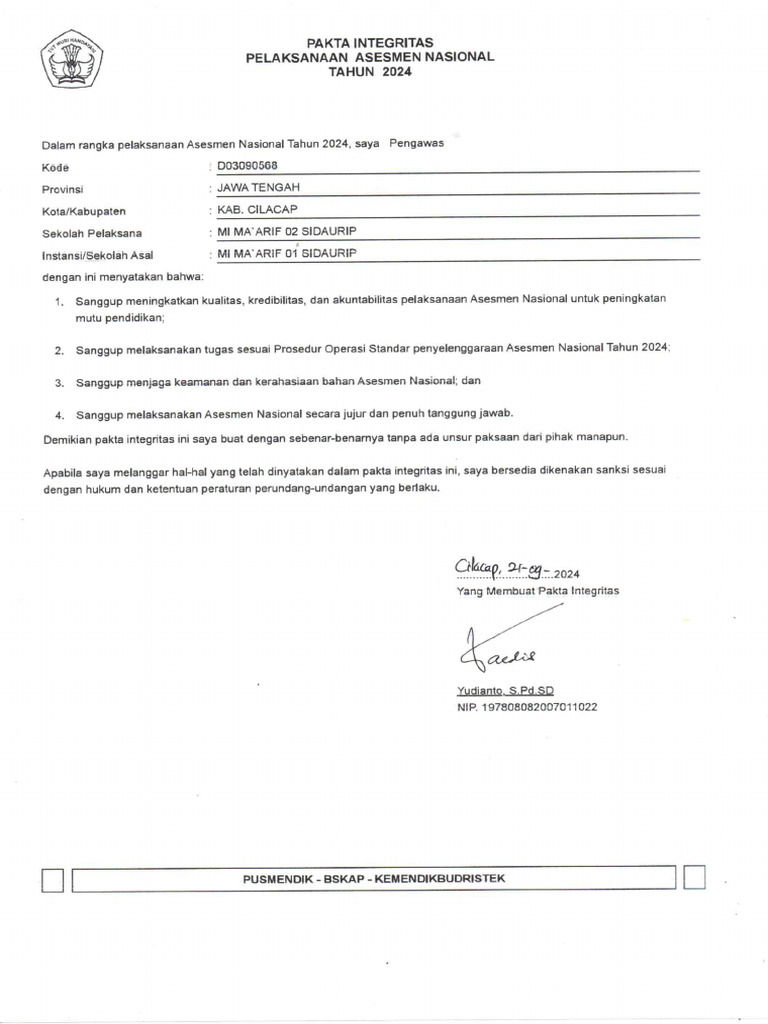 Pengawas ANBK 2024 | PDF