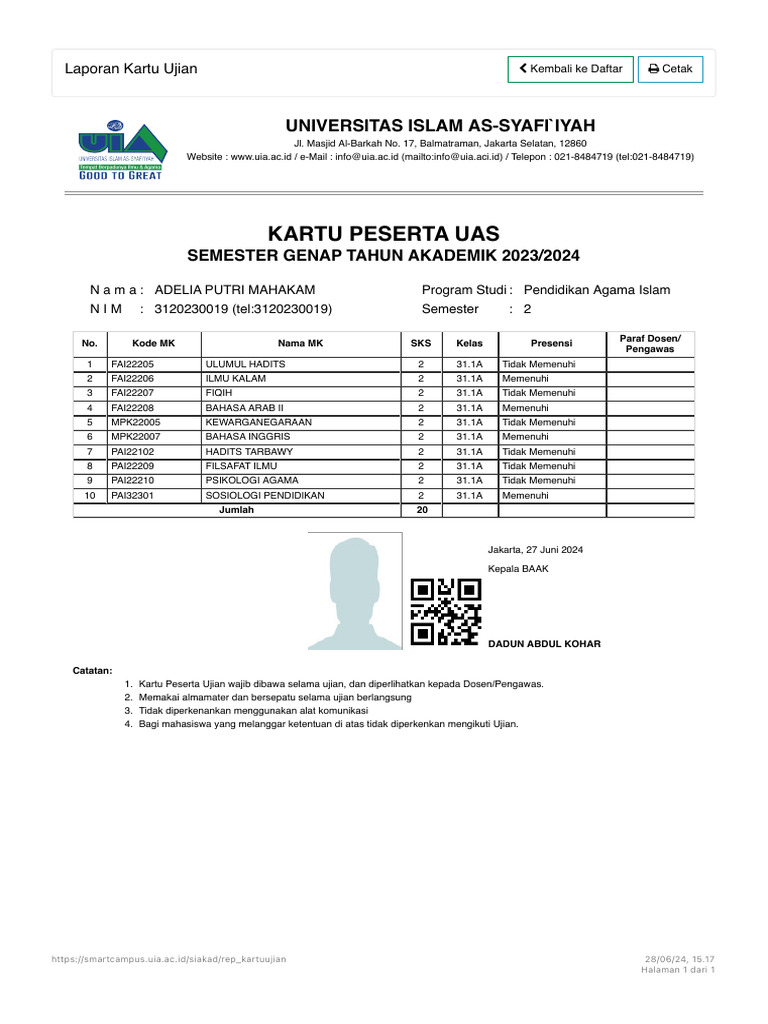 Laporan Kartu Ujian 2 | PDF